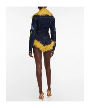 AREA Mohair Fur-trimmed Embroidered Shorts