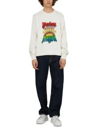 Palm Angels Wide-leg Jeans With Logo Unwashed