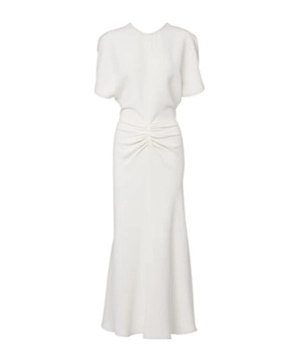 Victoria Beckham Bela Gathered Cady Midi Dress - White