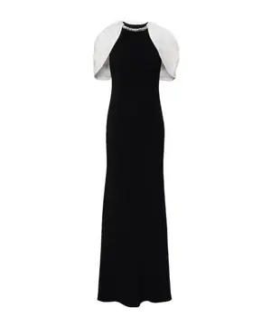 Roland Mouret Embellished Caped Satin Crepe Gown - Black