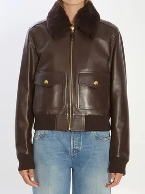 Celine Aviator Blouson Jacket In Calfskin With Fur Collar