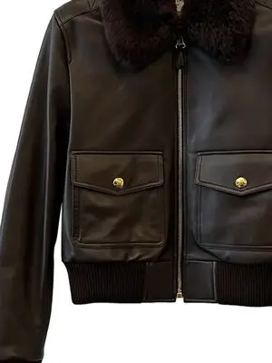 Celine Aviator Blouson Jacket In Calfskin With Fur Collar