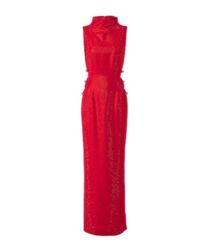 SELF-PORTRAIT Embellished Cutout Crêpe Gown - Red