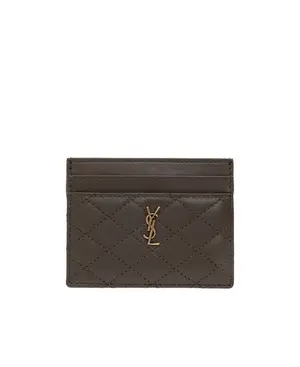 Saint Laurent Logo Plaque Quilted Cardholder - Brown