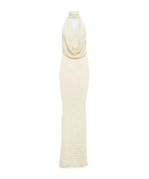 AYA MUSE Sequined Halterneck Maxi Dress - White