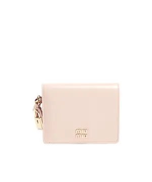 Miu Miu Leather Coin Purse With Padlock Details - Nude