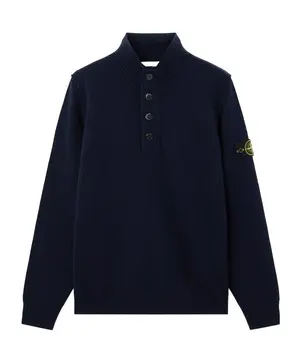 Stone Island Logo Patch High Neck Sweater - Navy