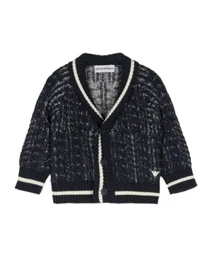 Emporio Armani Logo-embroidered Marl-knit Cardigan