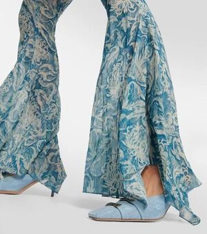 KNWLS Printed Low-rise Silk-blend Flare Pants