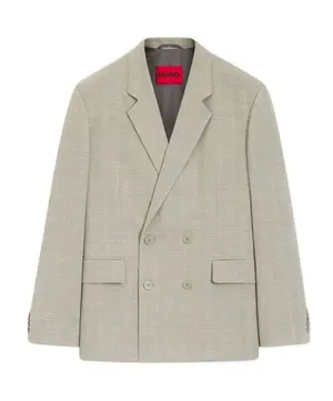 Hugo Boss Modern-fit Jacket With Herringbone Weave - Beige