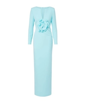Roland Mouret Floral Appliqué Crepe Long Dress - Blue