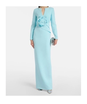 Roland Mouret Floral Appliqué Crepe Long Dress