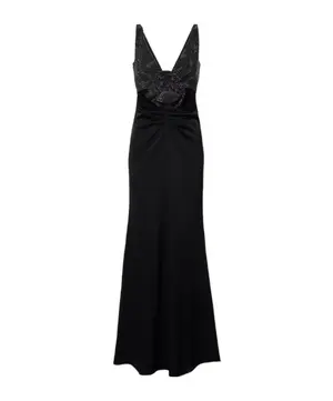 Roland Mouret Floral-appliqué Embellished Satin Crêpe Gown - Black