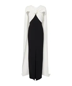 Roland Mouret Caped Floral-appliqué Cady Gown - Black