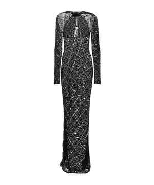 Coperni Shimmery Sequined Crochet Maxi Dress - Black