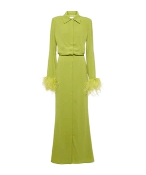 Roland Mouret Feather-trimmed Crepe-satin Shirt Dress - Green