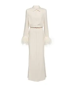 Roland Mouret Feather-trimmed Crepe Maxi Shirt Dress - Cream