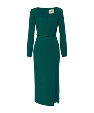 Roland Mouret Belted Wool And Silk Midi Dress - Green