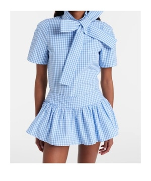 SHUSHU/TONG Gingham Cotton Bow Detail Top