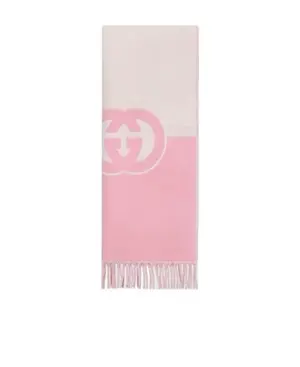 Gucci Wool Cashmere Scarf With Interlocking G - Pink
