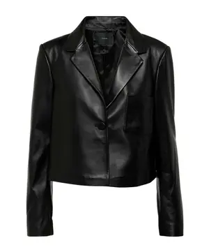 JOSEPH Cropped Single-breasted Leather Jacket - Black