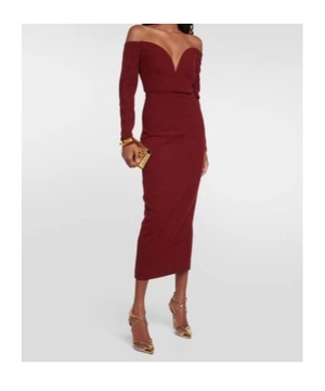 Roland Mouret Off-shoulder V-neck Midi Dress