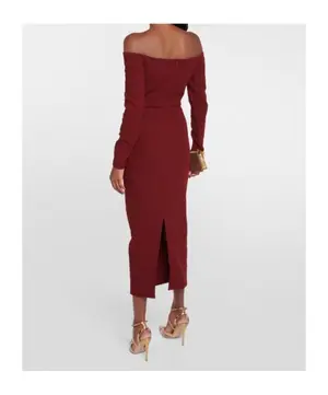 Roland Mouret Off-shoulder V-neck Midi Dress