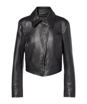 JOSEPH Caron Cropped Long-sleeved Leather Jacket - Black