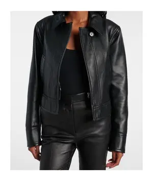 JOSEPH Caron Cropped Long-sleeved Leather Jacket