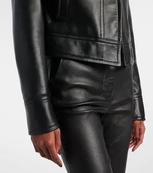 JOSEPH Caron Cropped Long-sleeved Leather Jacket