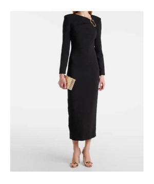 Roland Mouret Asymmetrical Crepe Midi Dress With Ruched Detail
