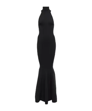 Nina Ricci High-neck Wool-blend Maxi Gown - Black