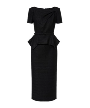 Roland Mouret Belted Peplum Bouclé Midi Dress - Black