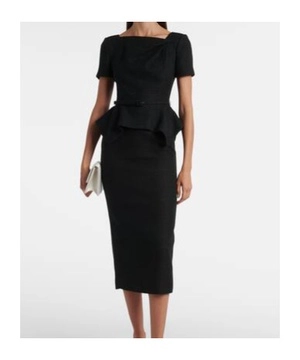 Roland Mouret Belted Peplum Bouclé Midi Dress