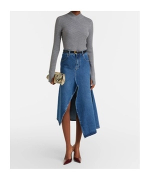 Victoria Beckham Asymmetric Denim Midi Skirt
