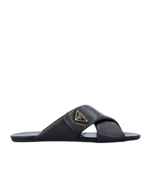 Prada Triangle-logo Padded Slides - Black
