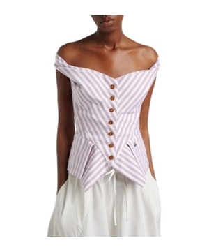 VIVIENNE WESTWOOD Lilac And White Striped Strapless Corset-style Top