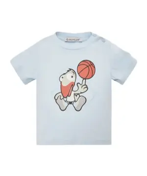 Moncler Basketball Motif Cotton T-shirt - Light Blue
