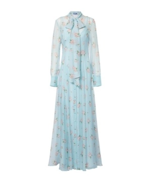 LEO Lilith Bow-detail Floral Chiffon Maxi Dress - Blue