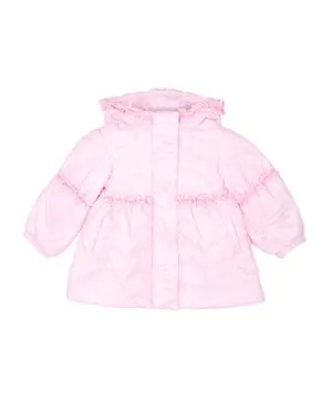 Monnalisa Ruffle-trim Hooded Coat - Pink
