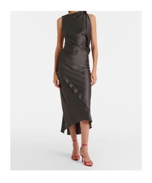 Victoria Beckham Kyra Draped Crepe Satin Midi Dress - Black