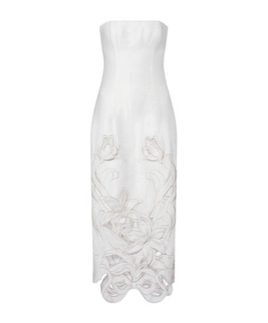 LEO Rayna Floral-appliqué Linen-blend Bustier Gown - White