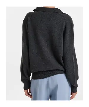 Victoria Beckham Long-sleeved V-neck Polo Shirt - Black
