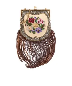 Valentino Garavani Gold Tone Triumph Embroidery Bag With Chain Strap And Fringe