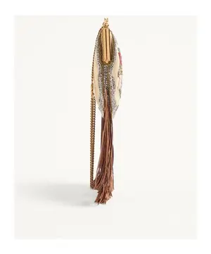 Valentino Garavani Gold Tone Triumph Embroidery Bag With Chain Strap And Fringe