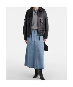 AGOLDE Distressed Denim Midi Skirt