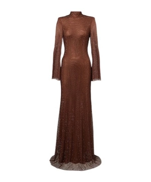 SELF-PORTRAIT Crystal-embellished Mesh Gown - Brown