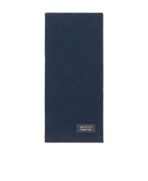 Gucci Logo-patch Ribbed-knit Scarf - Blue