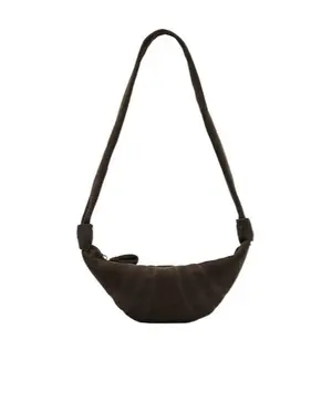 LEMAIRE Dark Brown Suede Crescent Crossbody Bag - Black