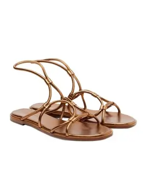 GIANVITO ROSSI Solid Color Leather Sandals - Brown